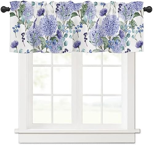 Amazon.com: Zadaling Hydrangea Curtain Valance Window Treatment Purple ...