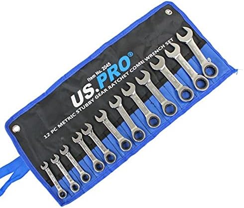 US PRO 12 Piece Metric Stubby Gear Ratchet Combination Spanner Set 8 ...