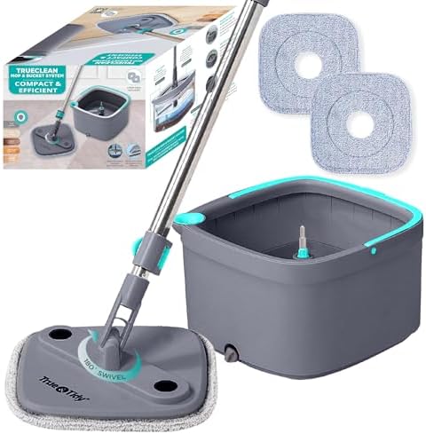 TRUE & TIDY Square Spin Mop & Bucket System – Dual Chamber for Clean ...