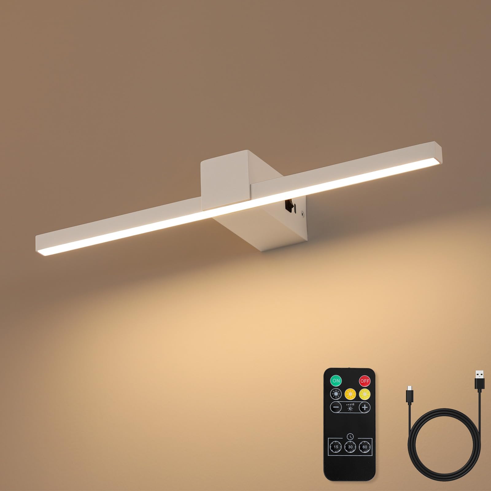 Pasoar White Battery Operated Picture Light with Remote,Wireless ...