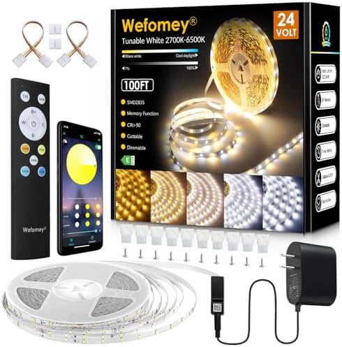 Amazon.com: Wefomey White LED Strip Lights, 100ft Dimmable Bright 24V ...