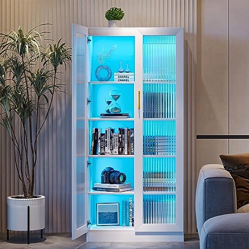 Amazon.com: LVSOMT 65" Storage Cabinet with LED Lights, White Display ...