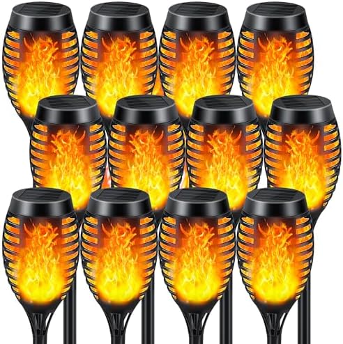 Otdair Solar Torch Lights with Flickering Flame, 12 Packs 12LED Tiki ...