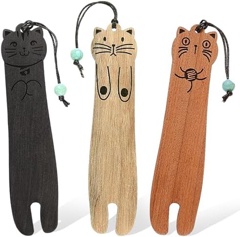 Aster 3 Pcs Cute Cat Bookmarks - Wooden Kawaii Cat Bookmark Cute ...