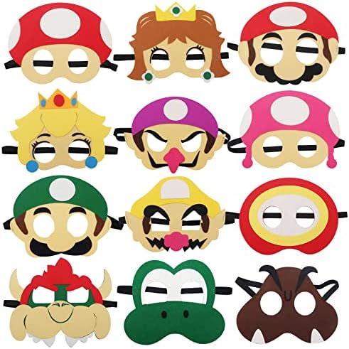 Amazon.com: 12Pcs M-ario Felt Mask, Birthday Game Themed M-ario Masks ...