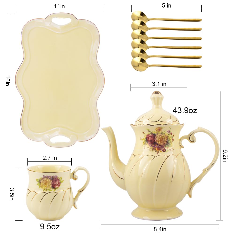 14PCS Tea Cup Set Of 6, British Tea Sets For Women Tea Party, HSYTEK ...