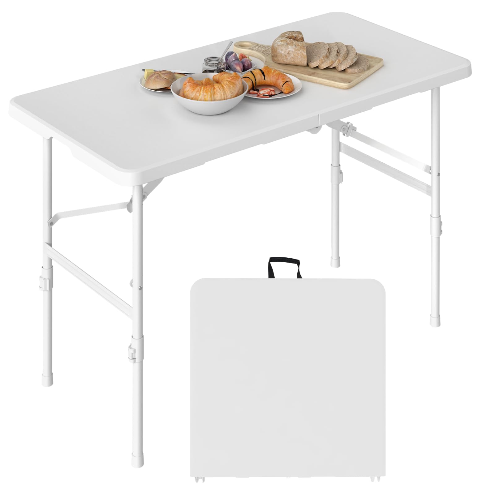 Buy 4ft Folding Table, White Plastic Folding Table w/Handle, Portable ...