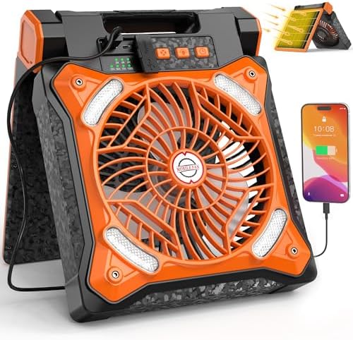 Amazon.com: Solar Camping Fan, 15000mAh Outdoor Portable Rechargeable ...