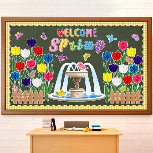 Amazon.com : Pajean Welcome Spring Bulletin Board Set 3D Tulip Flower ...