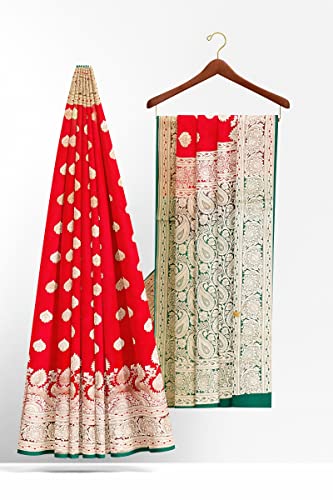 Buy Rameshwaram Fabrics Banarasi Silk Saree for Women, Red-Color Bridal ...