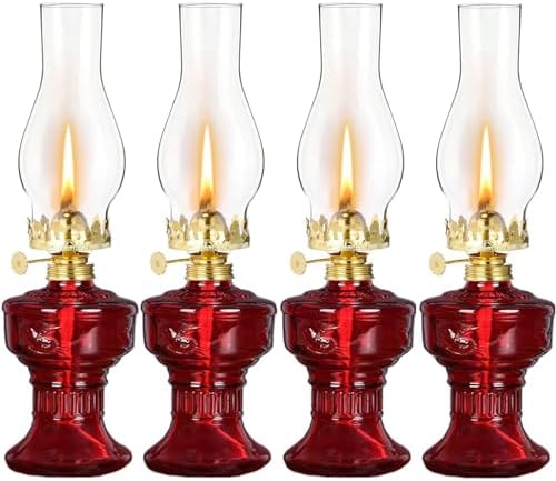 Amazon.com: DNRVK 4 Pieces Rustic Oil Lamp Lantern Vintage Red Glass ...