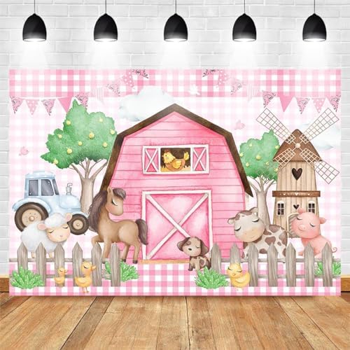 Amazon.com : Avezano 7x5 Farm Animals Backdrop Pink Farm Birthday ...