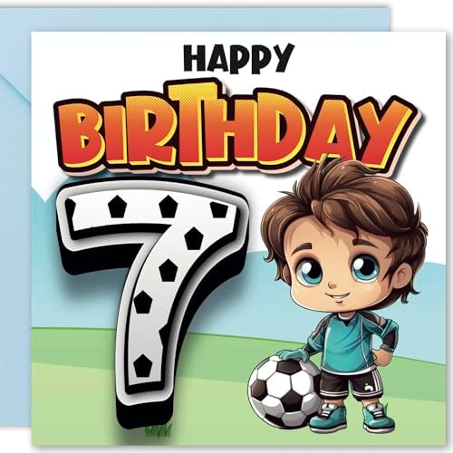 Cult Kitty 7th Birthday Card Boy - Football 7th Birthday - Age 7 ...