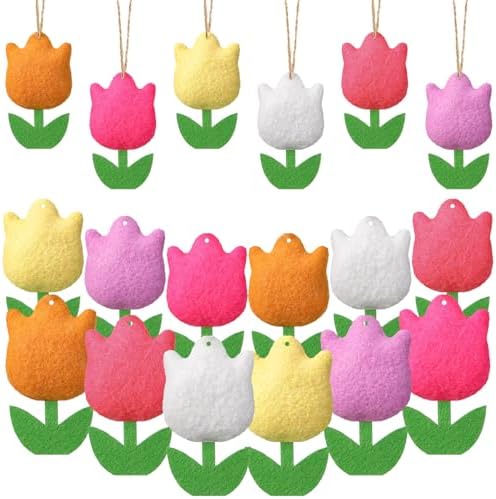 Amazon.com: HunnmingRe 18 Pcs Spring Tree Ornaments Felt Tulip Flowers ...