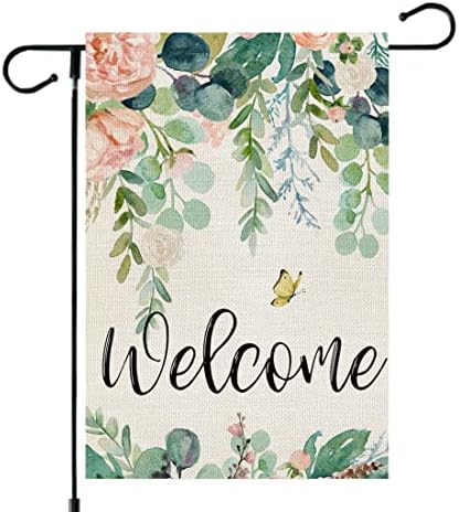 Amazon.com : ZAEW Eucalyptus Leaves Hello Spring Garden Flag Butterfly ...