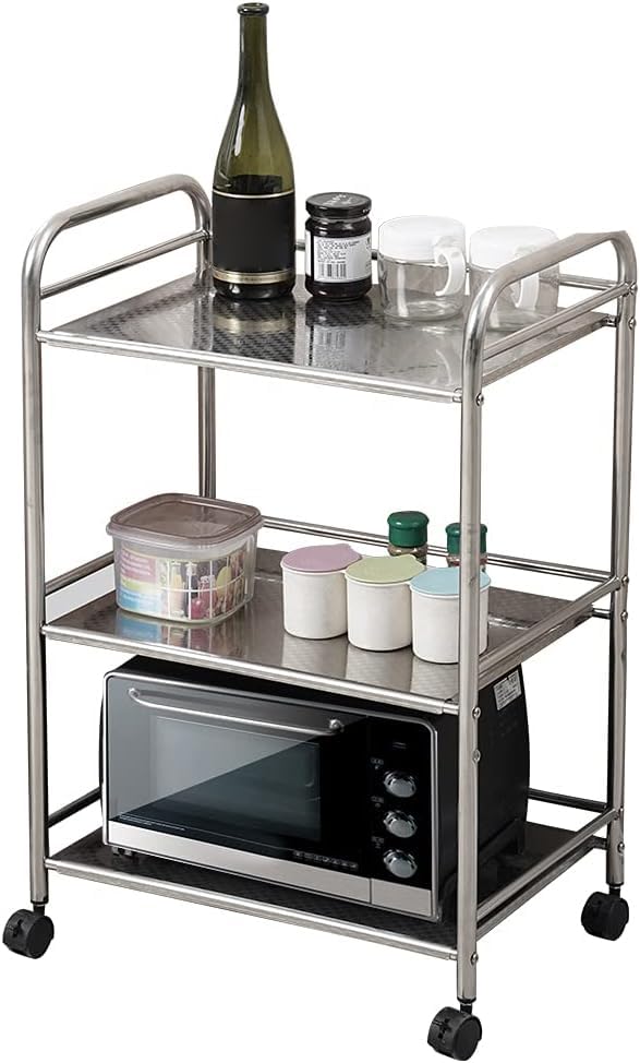 3-tier Stainless Steel Storage Trolley Cart 150kg Capacity Kitchen ...