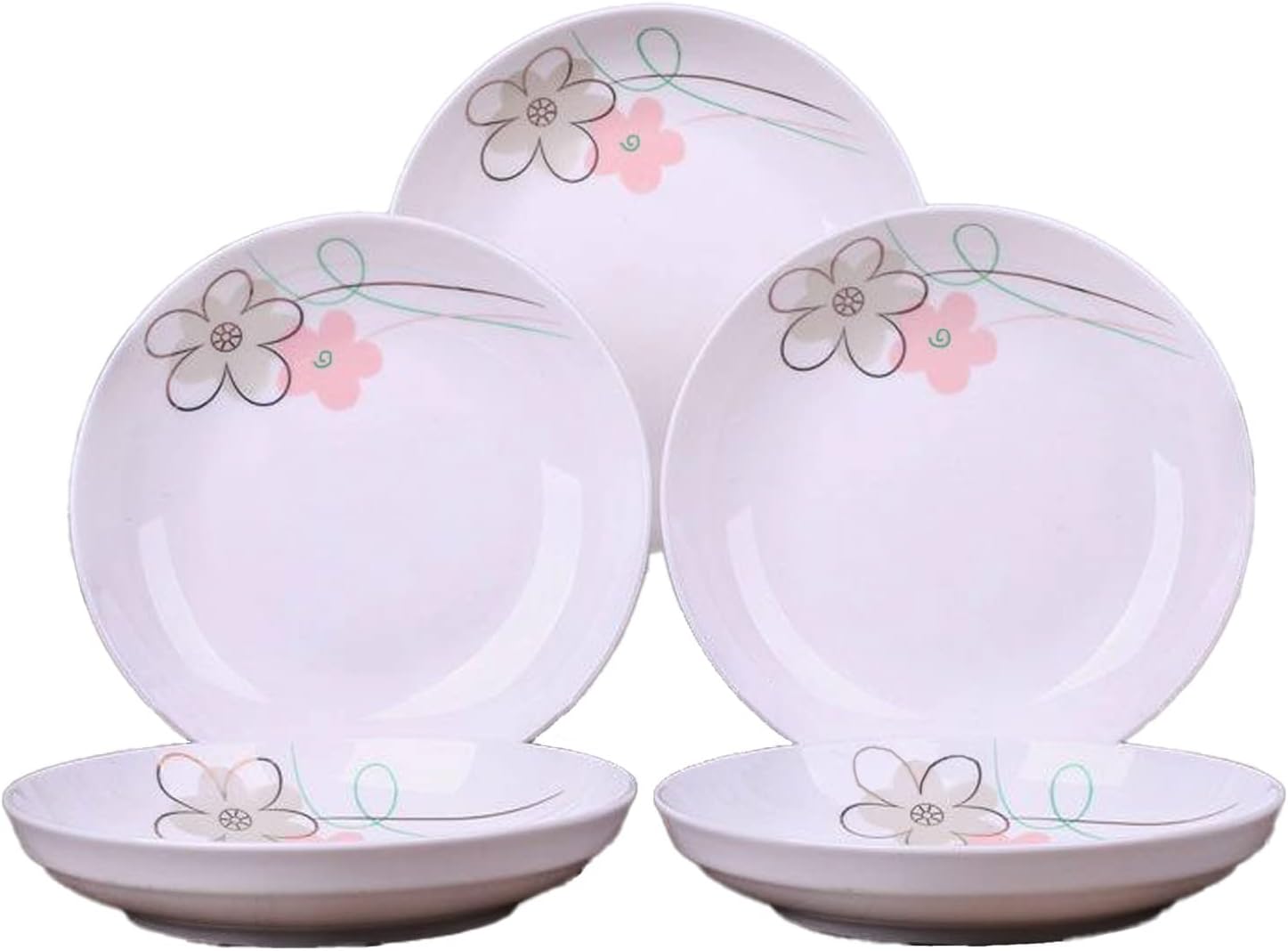 Amazon.com | 5 Pack Porcelain Plates with Pink Flower Pattern, 7 inch ...