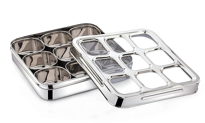 Buy Stainless steel Masala Box Square With Transparent Lid Heavy Duty ...
