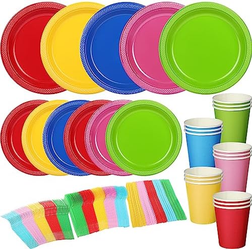 Amazon.com: Yaomiao 300 Pcs Multi Color Disposable Dinnerware Set ...