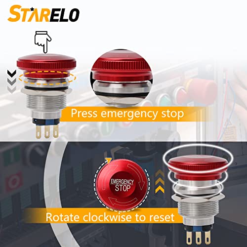 Snapklik.com : STARELO 22MM Metal Emergency Stop Mushroom Latching Push ...