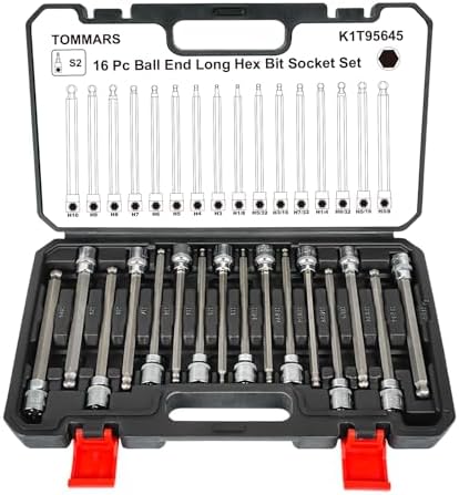 CARBYNE 18 Piece Extra Long Hex (Allen) Bit Socket Set, Ball End | SAE ...