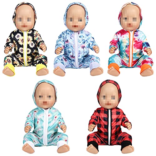 SOTOGO 5 Sets Baby Doll Clothes Outfits Jumpsuits with Hats for 14 to ...