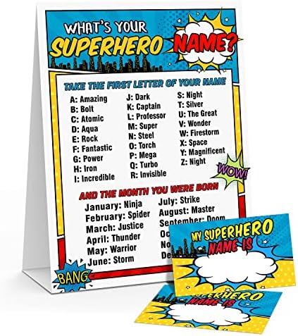 Amazon.com: What is Your Superhero Name Game, Game Sign and 30 Cards ...