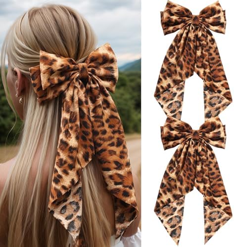 Amazon.com : 2 Pcs Leopard Print Bow Hair Clip for Women Big Ribbon ...