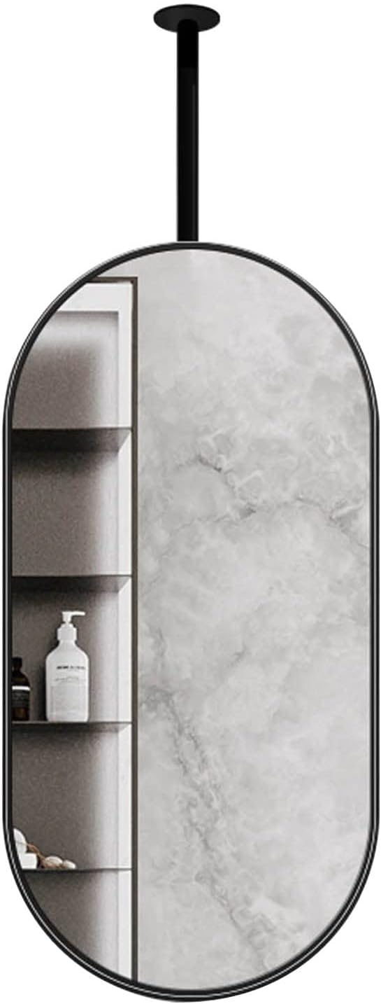 Amazon.com: Refoiner Oval Mirror Ceiling Hanging Rod Mirror with Black ...
