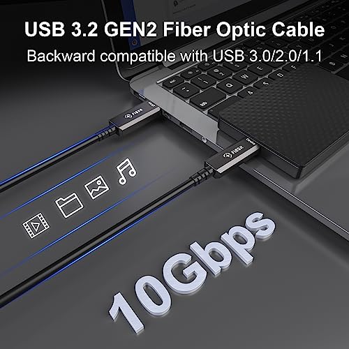 FIBBR Fiber Optic USB A to USB C Cable 15M, 10Gbps Long Distance Data ...