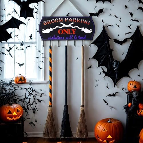 Amazon.com : Hourleey Halloween Decorations, Broom Parking Sign with 3 ...