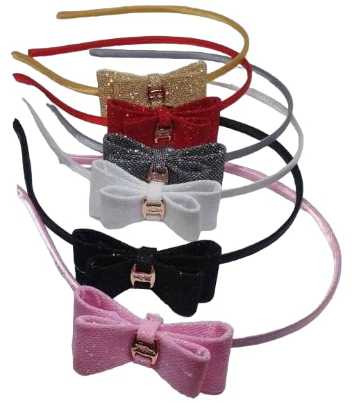 Lion Plastic Glitter Bow Tie Hair Band for Girls and Women (Pack of 6 ...