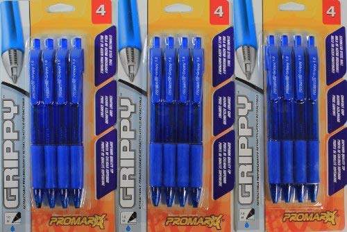 Amazon.com : Promarx Grippy Set of 3 (4 Pack) Blue Ink Pens - (12 Pens ...