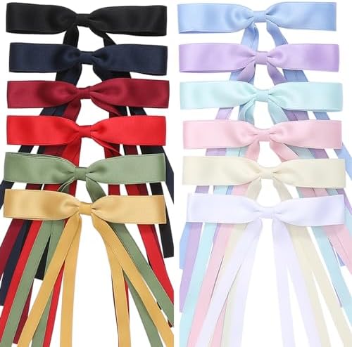 Amazon.com : Slevaty Hair Bows Set: 12 PCS Ribbon Bowknot Clips and ...
