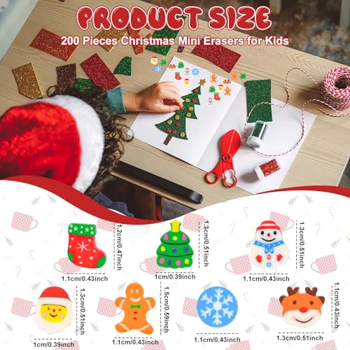EUIEUT 200PCS Christmas Mini Erasers, Cute Small Pencil Erasers Santa ...