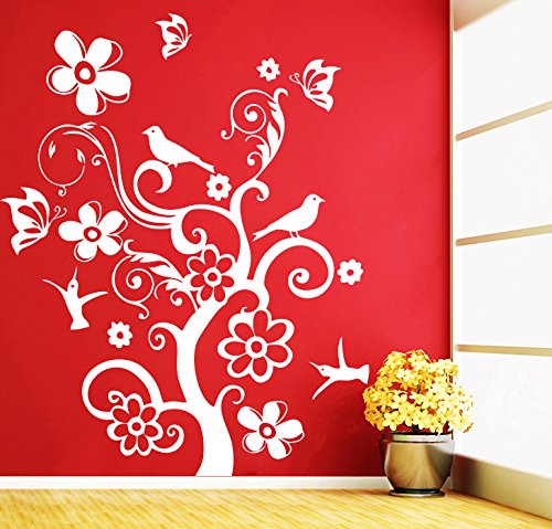 Creatick Studio| Wall Sticker ('Bird Tree ' PVC 'White' Vinyl, 23 X 28 ...