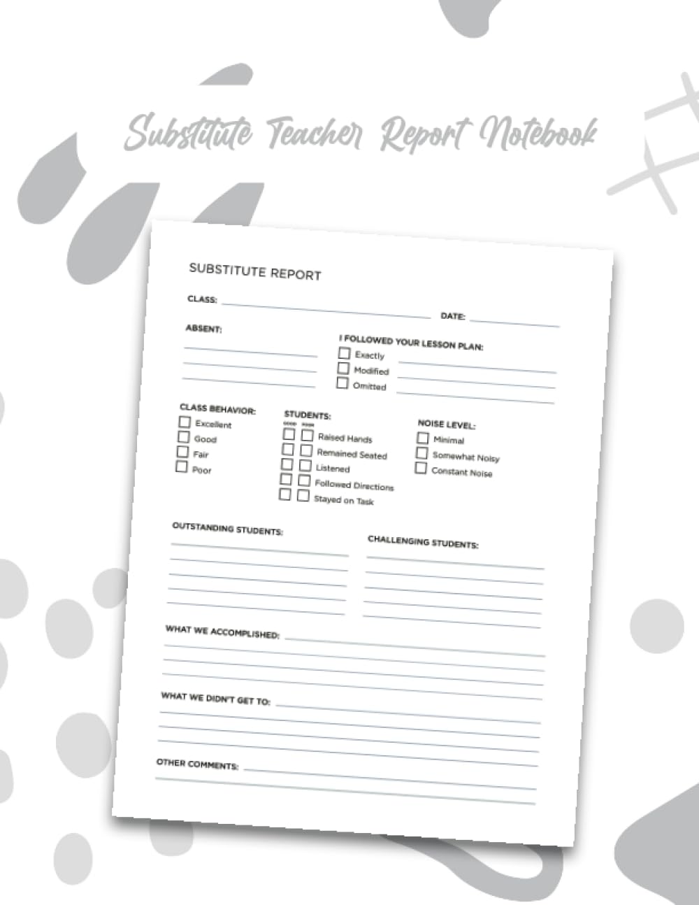Amazon.com: Substitute Teacher Report Notebook: Cute Stylish Substitute ...