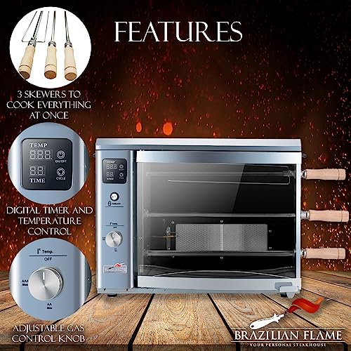Brazilian Flame Churrasco® Gas Rotisserie Oven Grill Roaster with Auto ...