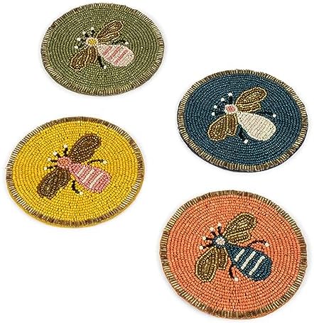 Dreamy Walls Glass Bead Coasters- 4” Honeybee Coaster for Drinks ...