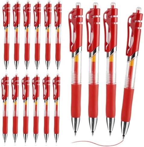 OFFCUP 0.5 mm Red Gel Pens, 16 x Retractable Rollerball Pens, Quick ...