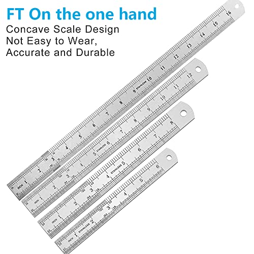 Stainless Steel Ruler, Set of 4, Steel Ruler, Metal Ruler with Double ...