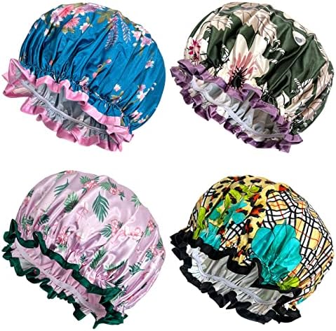 Amazon.com : Shower Cap, ESARORA 4 PACK Bath Cap Designed for Women ...