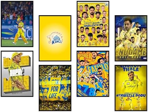 CSK CHENNAI Cricket Wall Posters – Set of 8 | 8x12 Inch A4 Size | 300 ...