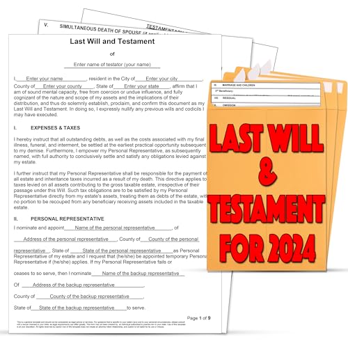 Snapklik.com : Zastic 2024 Last Will And Testament Kit: Blank Legal ...