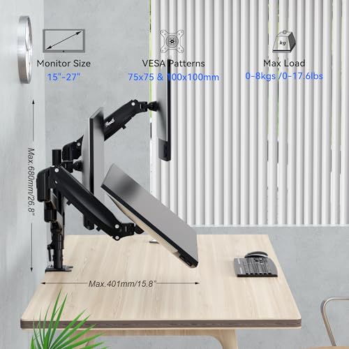 Rosewill Triple Monitor Mount, 15 to 27 Inch, up to 17.6lbs, Gas ...
