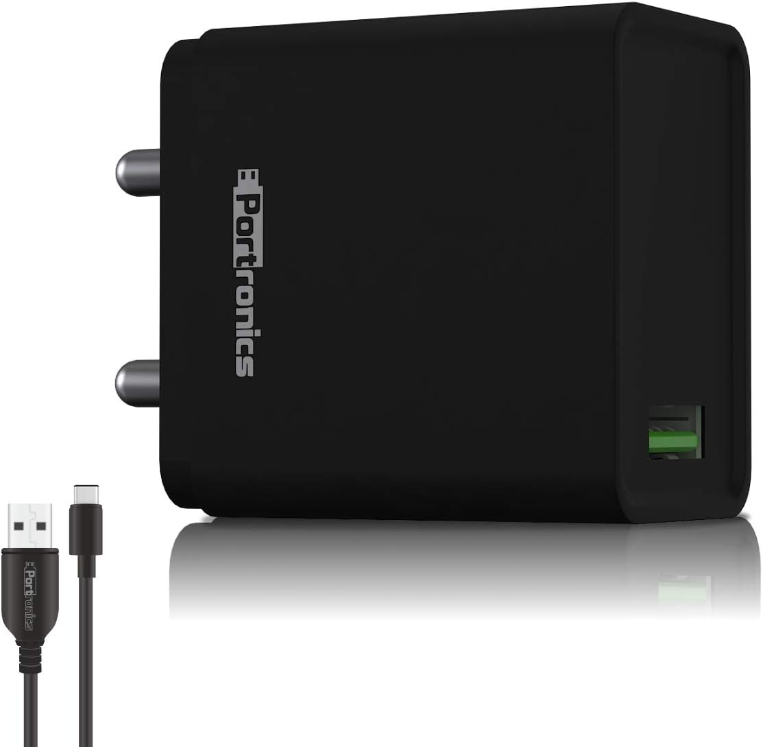 Portronics Adapto One,18W 3A Mach USB Charging Adaptor,Comes with 1M ...