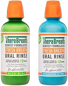 TheraBreath Fresh Breath Mouth Wash Bundle - Invigorating Icy Mint & Mild Mint Oral Rinses - 2 x ...