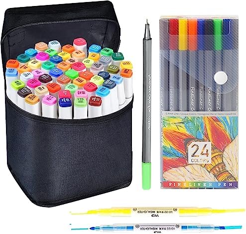 Corslet Coloured Fineliner Pen Set 60 pc Fine Liners Color Pens Drawing ...