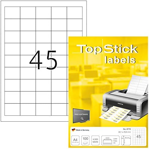 TopStick 8778 Multi-Purpose Labels, 45 Labels Per A4 Sheet, 38.1 x 29.6 ...