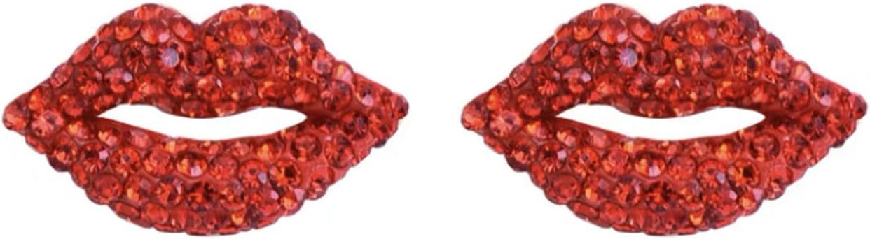 Amazon.com: Woman's Rhinestone Asymmetric Red Lip Lipstick Stud ...